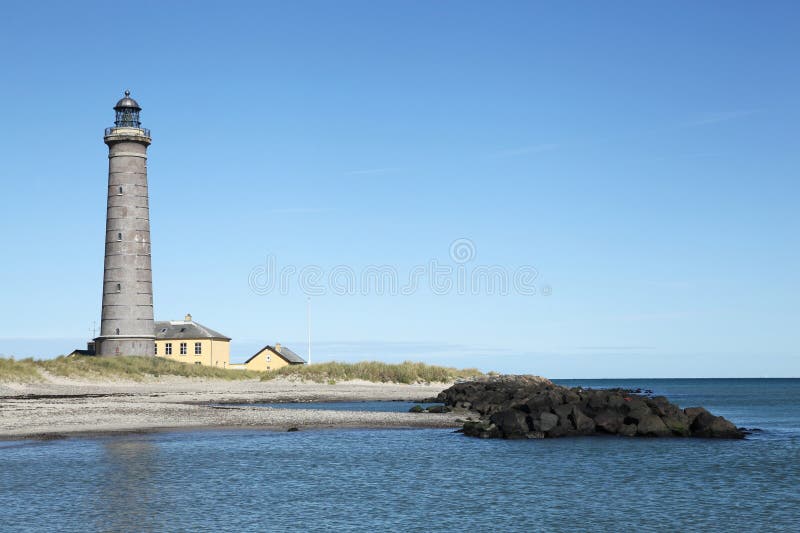 The Grey Lighthouse in Skagen Stock Photo - Image of coast, seaside ...