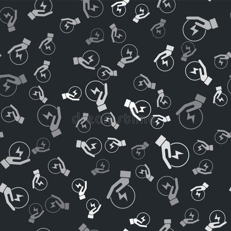 Grey Lightning Bolt Icon Isolated Seamless Pattern on Black Background ...