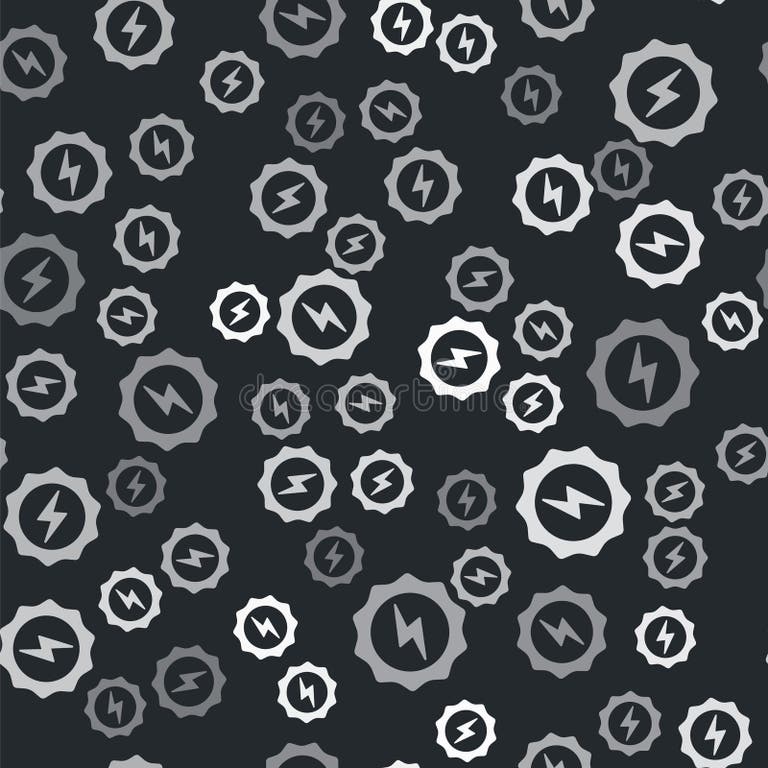 Grey Lightning Bolt Icon Isolated Seamless Pattern on Black Background ...
