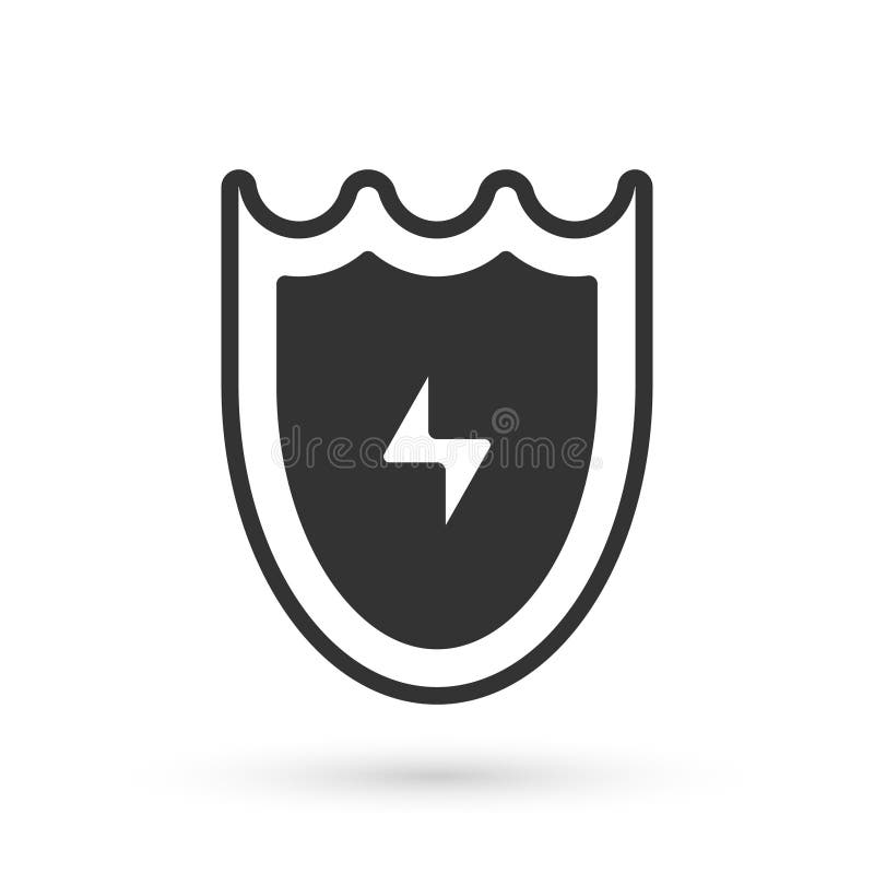 Grey Lightning and Shield Icon Isolated on White Background. High ...