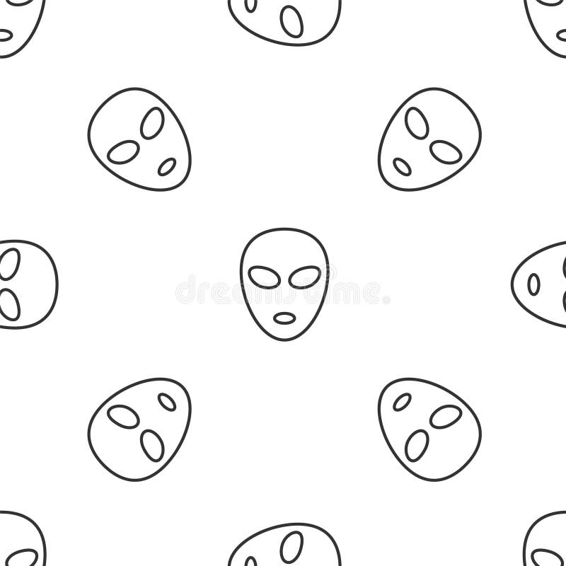 Grey Line Alien Icon Isolated Seamless Pattern on White Background ...