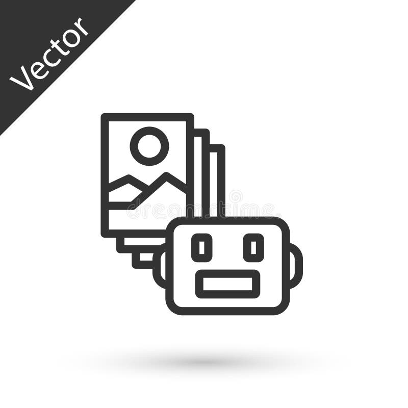 Grey Line Artificial Intelligence Robot Icon Isolated on White ...