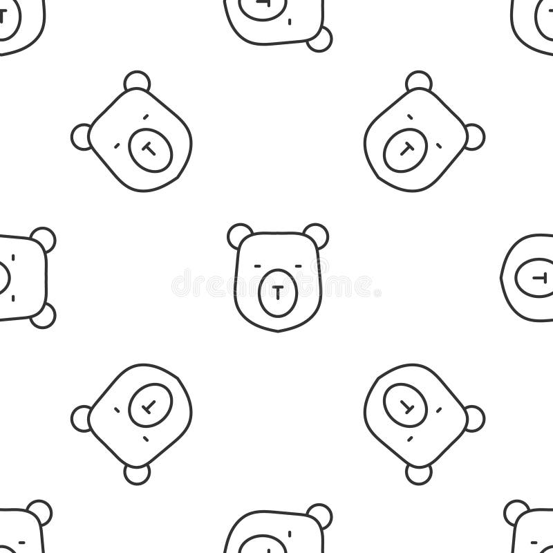 Grey Line Bear Head Icon Isolated Seamless Pattern on White Background ...