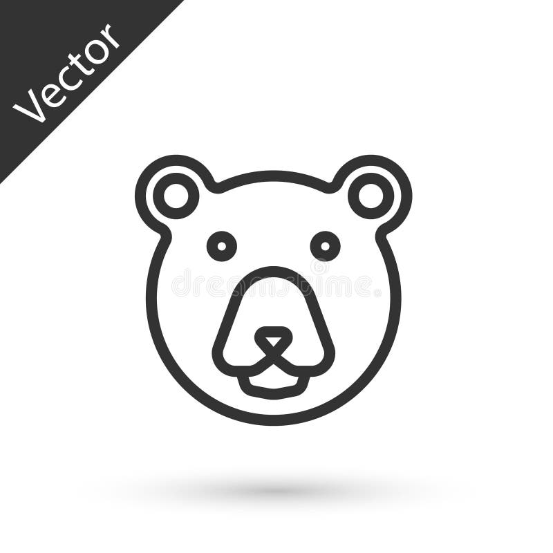 Grey Line Bear Head Icon Isolated on White Background. Vector Stock ...