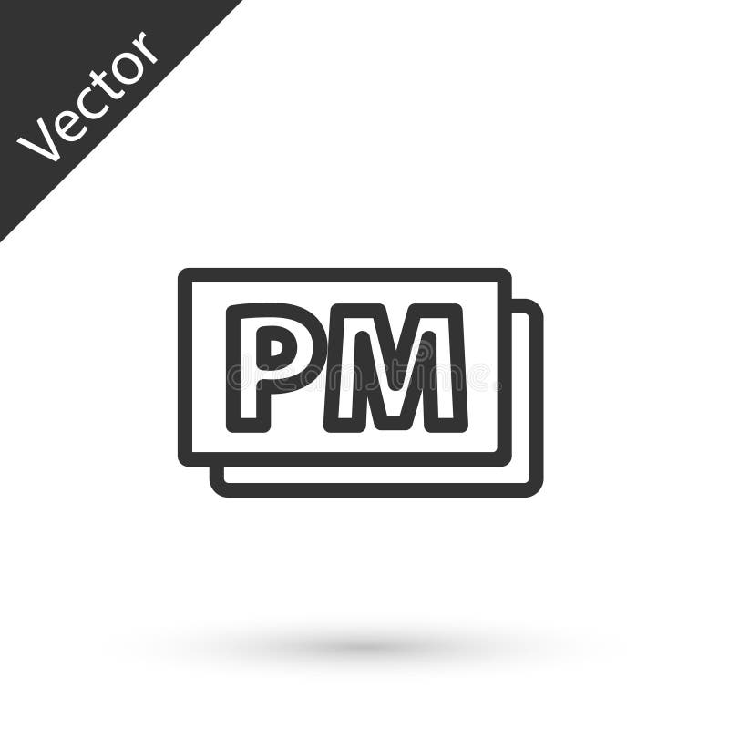 Grey Line Clock PM Icon Isolated on White Background. Time Symbol Stock ...