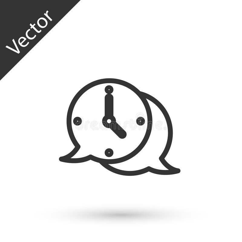 Grey Line Clock with Speech Bubble Icon Isolated on White Background ...