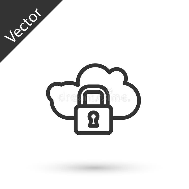 Grey Line Cloud Computing Lock Icon Isolated on White Background. Security, Safety, Protection ...