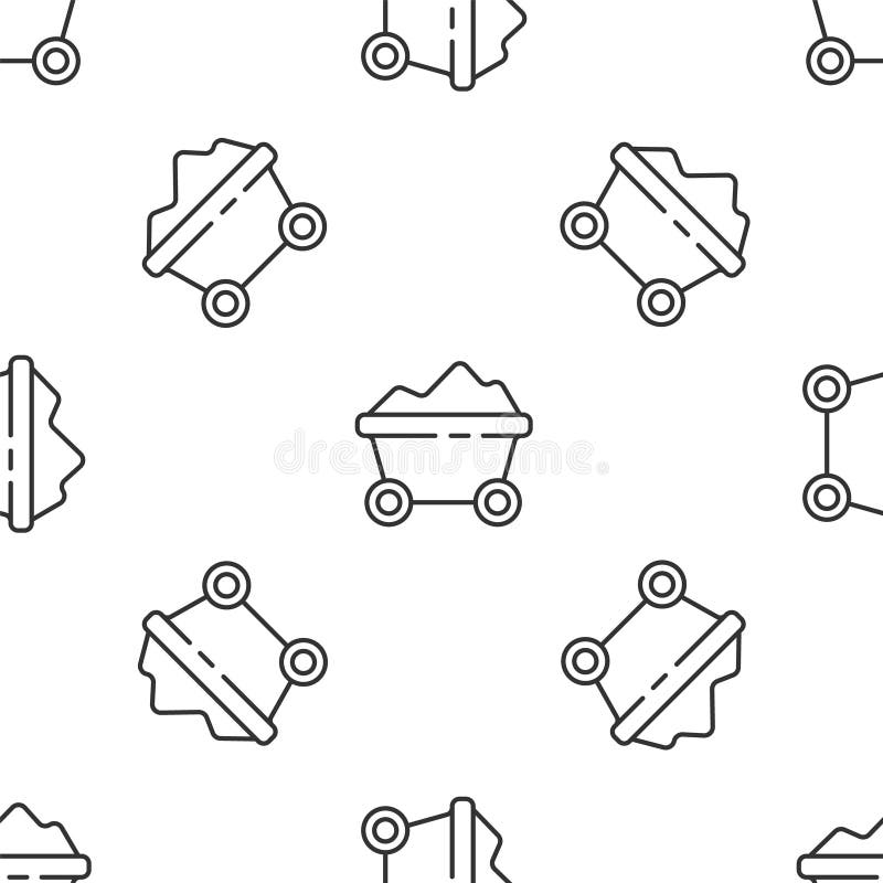 Grey Line Coal Mine Trolley Icon Isolated Seamless Pattern on White ...