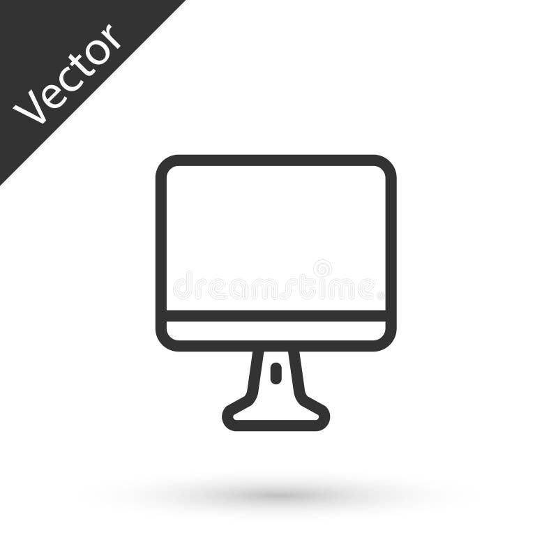 Grey Line Computer Monitor Screen Icon Isolated on White Background ...