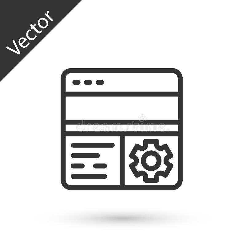 Grey Line Debugging Icon Isolated on White Background. Debugging Tool. Magnifying Glass on Bug ...