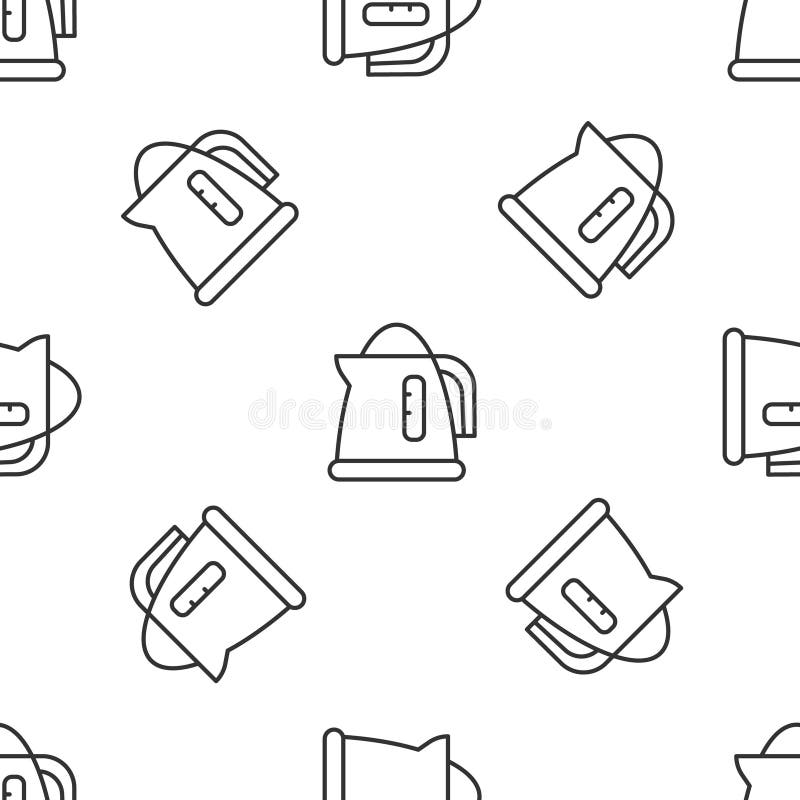 Grey Line Electric Kettle Icon Isolated Seamless Pattern on White ...