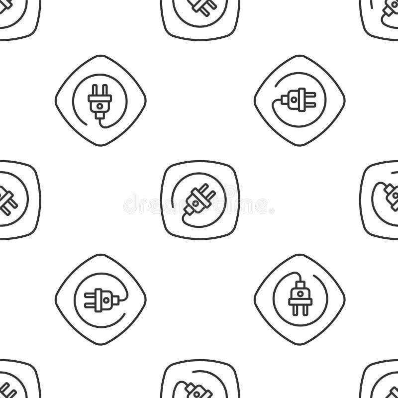 Grey Line Electric Plug Icon Isolated Seamless Pattern on White ...