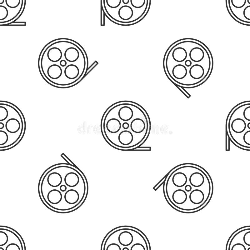 Grey Line Film Reel Icon Isolated Seamless Pattern on White Background ...
