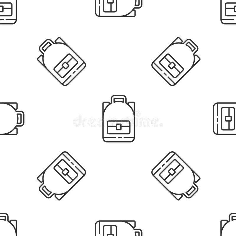 Grey Line Hiking Backpack Icon Isolated Seamless Pattern on White ...
