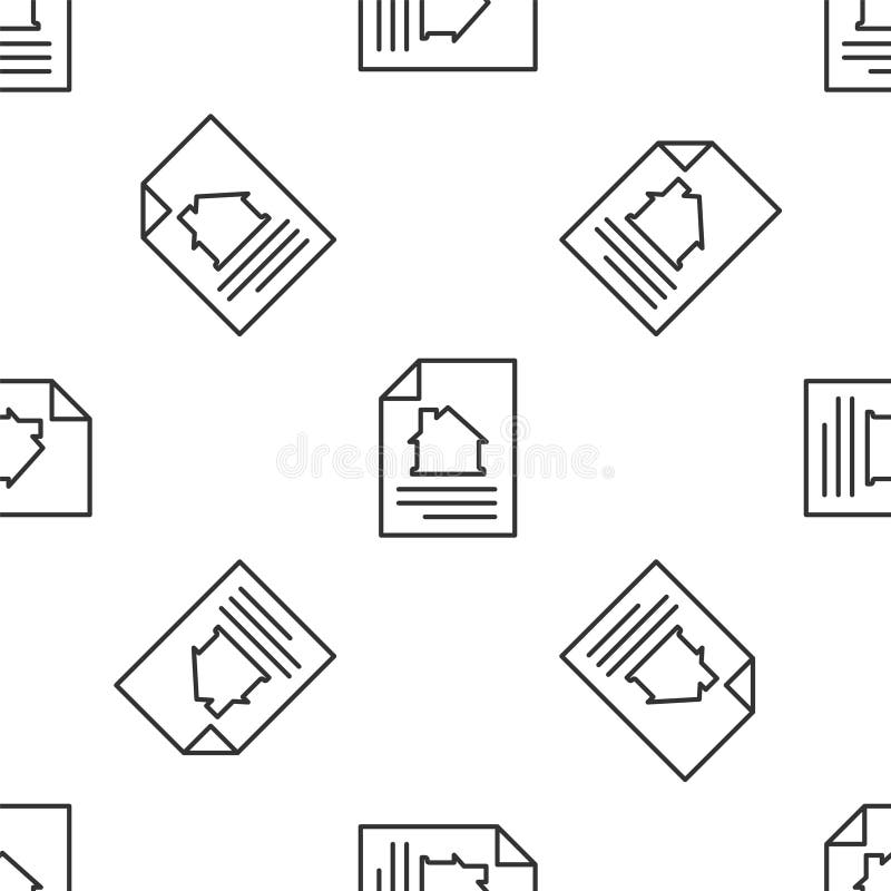 Grey Line House Contract Icon Isolated Seamless Pattern on White ...