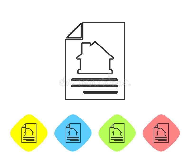 Grey Line House Contract Icon Isolated on White Background. Contract ...