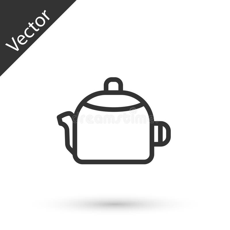 Grey Line Kettle with Handle Icon Isolated on White Background. Teapot ...