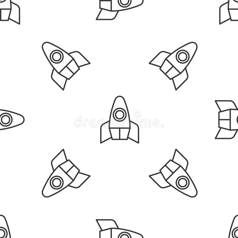Grey Line Rocket Ship Icon Isolated Seamless Pattern on White ...