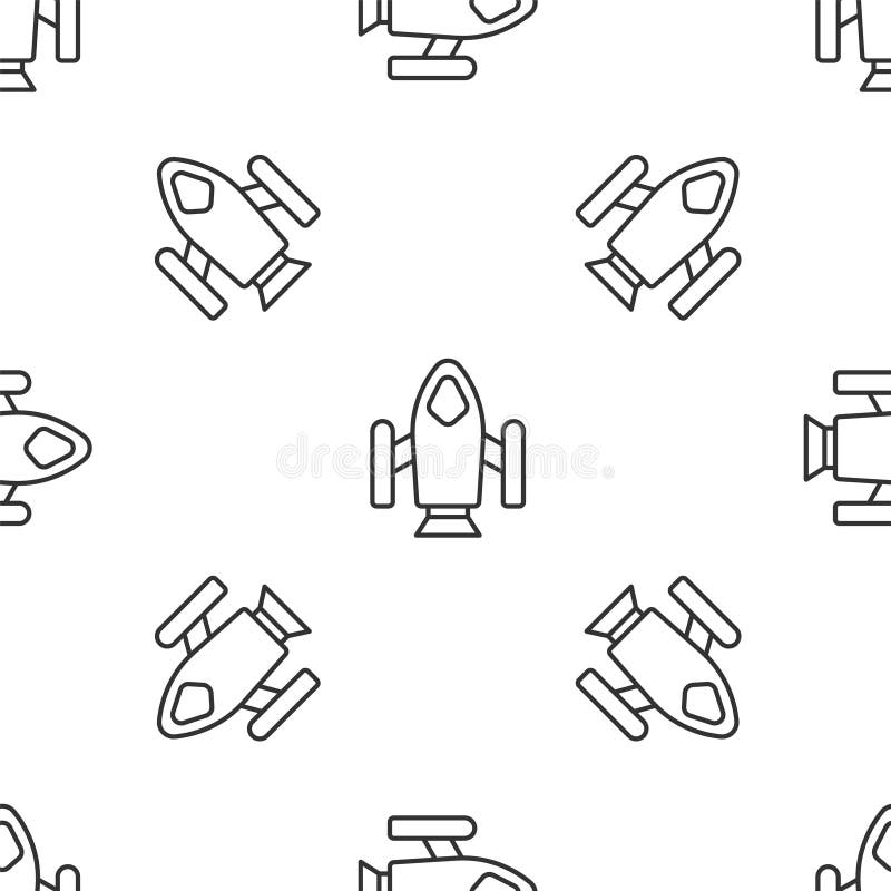 Grey Line Rocket Ship Icon Isolated Seamless Pattern on White ...
