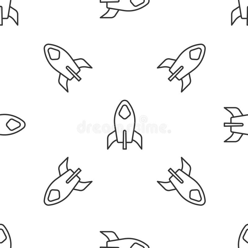 Grey Line Rocket Ship Icon Isolated Seamless Pattern on White ...