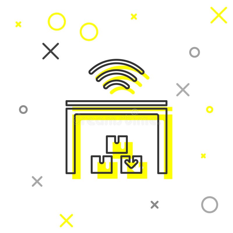 Grey Line Smart Warehouse System Icon Isolated on White Background ...