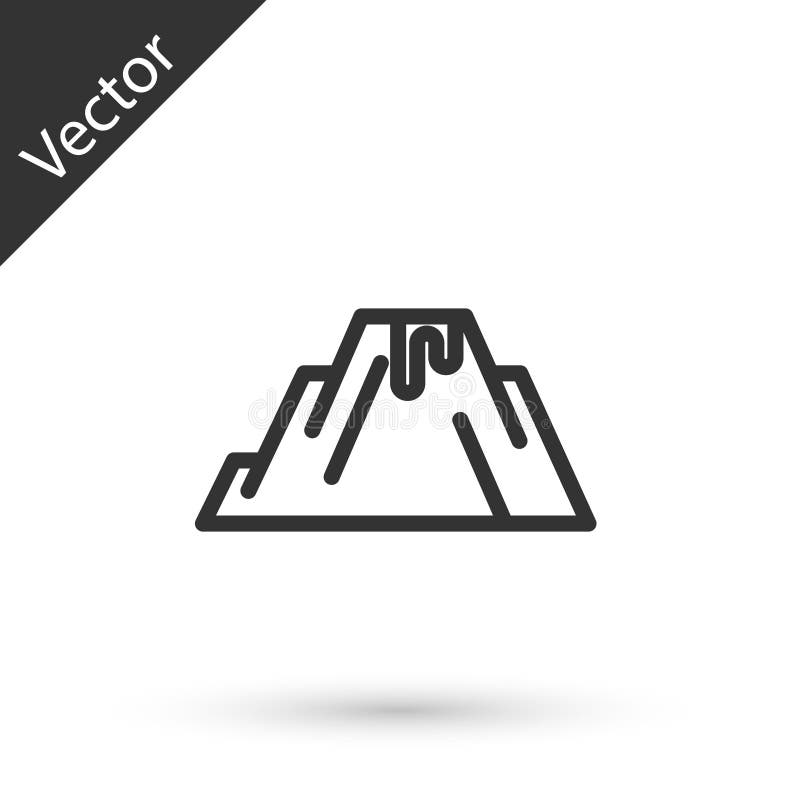 Grey Line Volcano Eruption with Lava Icon Isolated on White Background ...