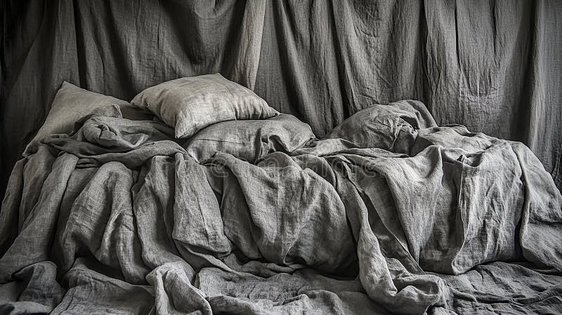 Grey Linen Bedding, Rumpled, Studio, Dark Backdrop, Home Decor Stock ...