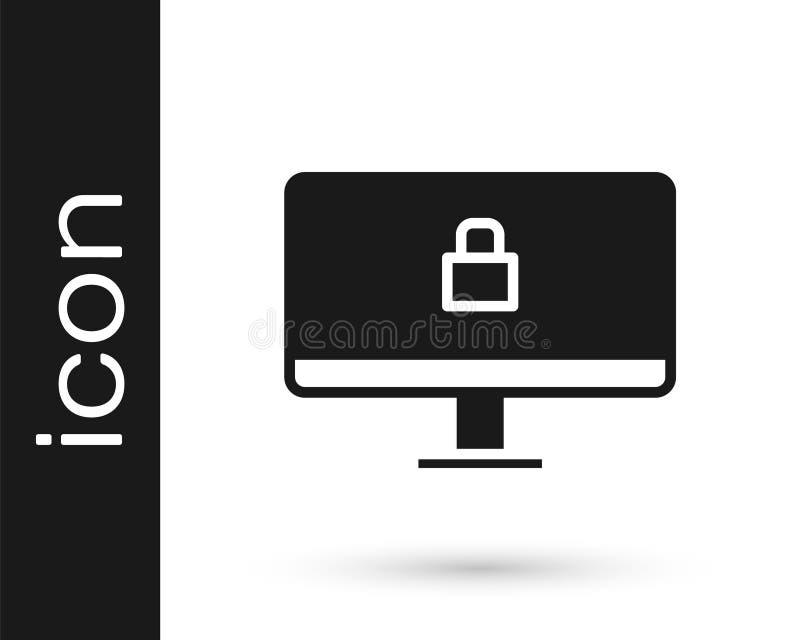 Grey Lock on Computer Monitor Screen Icon Isolated on White Background ...