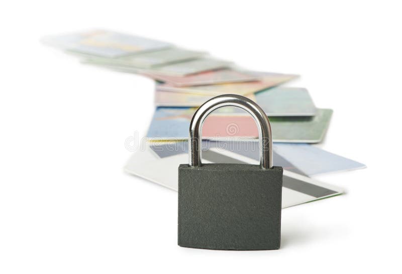 Grey Locked Padlock and Credit Cards. Stock Photo - Image of ...