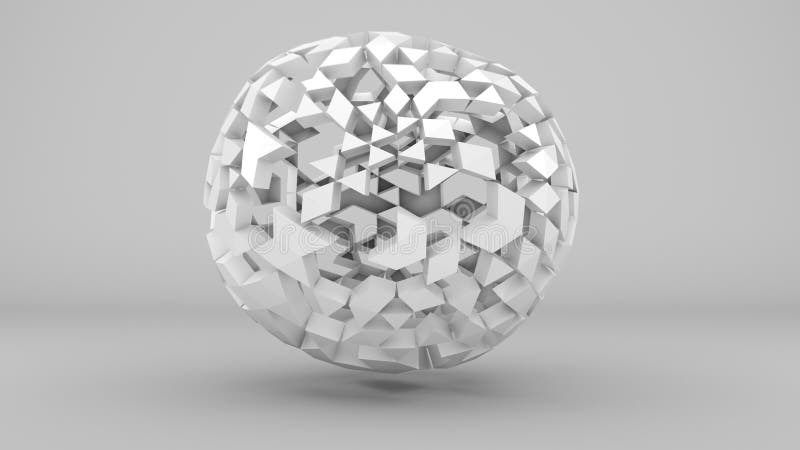 Grey Low Poly Spherical Shape Displaced 3D Rendering Stock Illustration ...