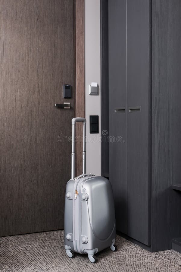 Grey Luggage in Modern Hotel Room. Stock Image - Image of handle, grey ...