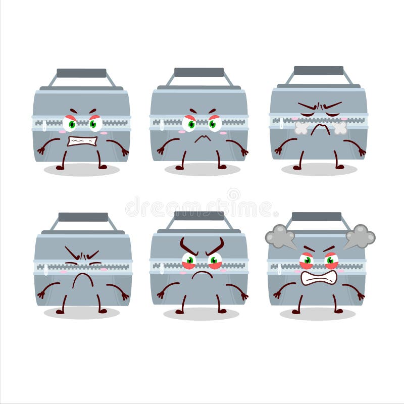 Grey Lunch Box Cartoon Character with Various Angry Expressions Stock ...