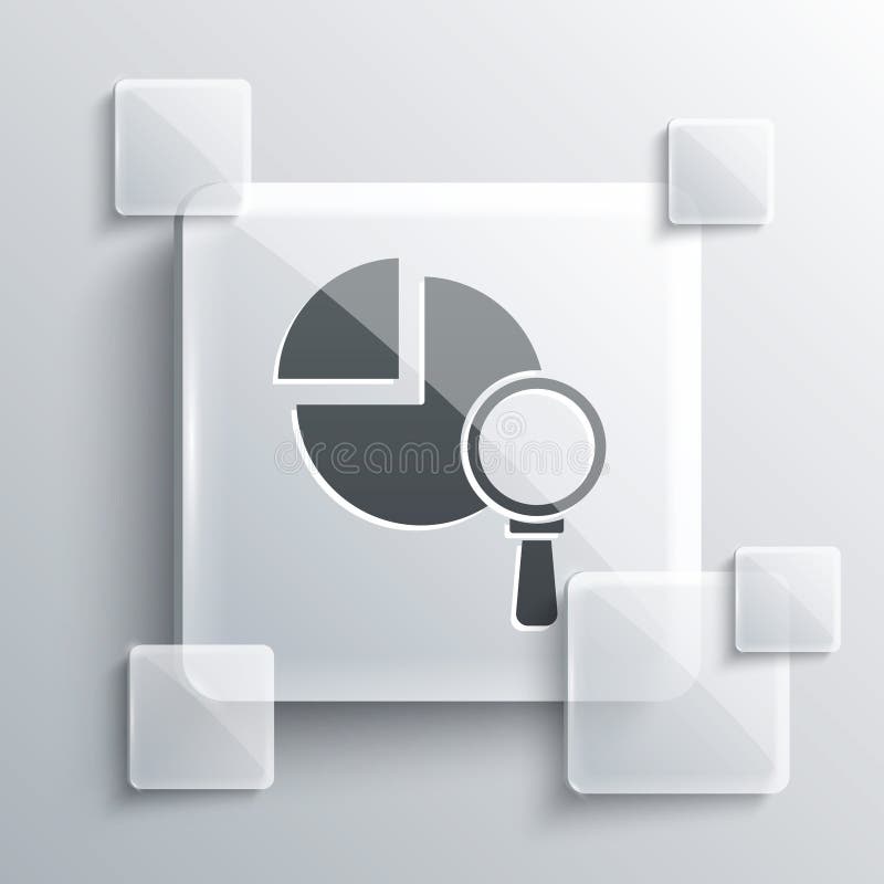 Grey Magnifying Glass and Data Analysis Icon Isolated on Grey ...