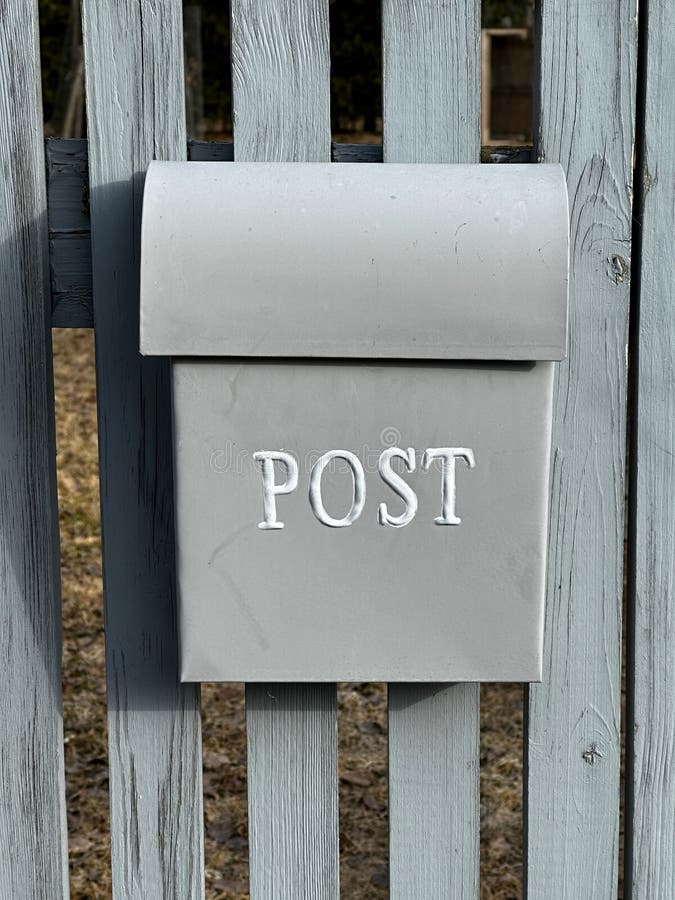 Grey Mailbox on Wooden Picket Fence Outdoors Stock Image - Image of ...