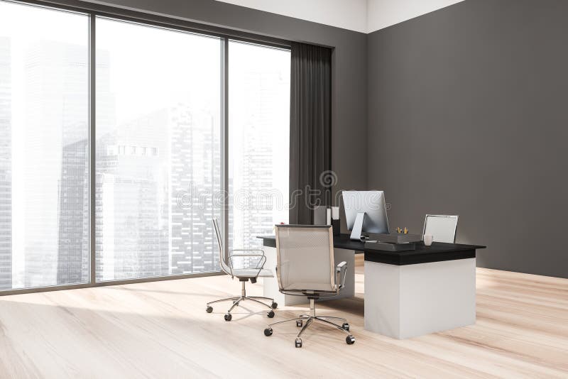 Grey Manager Office with Light Wood Floor Stock Illustration ...