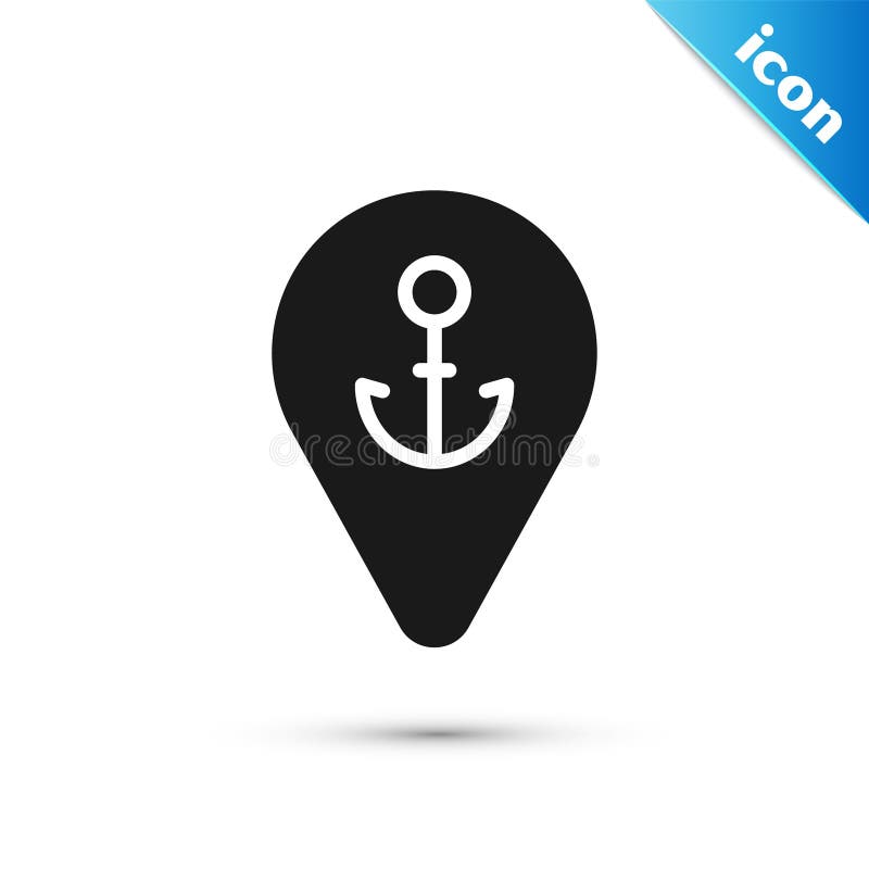 Grey Map Pointer with Anchor Icon Isolated on White Background. Vector ...