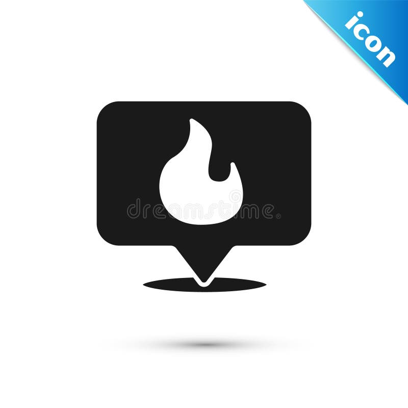 Grey Map Pointer with Fire Flame Icon Isolated on White Background ...
