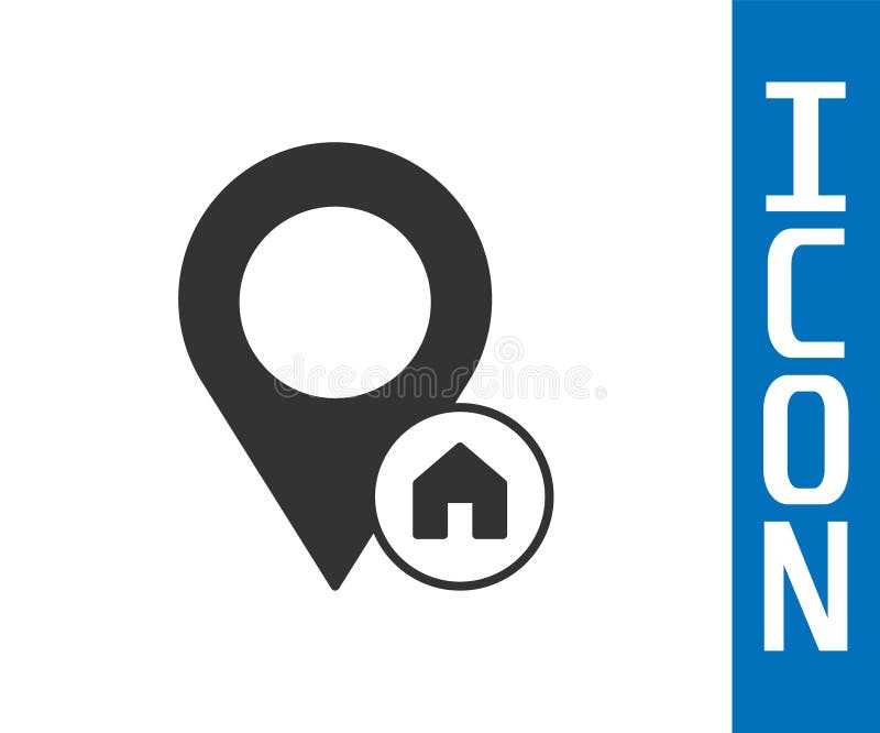 Grey Map Pointer with House Icon Isolated on White Background. Home Location Marker Symbol Stock ...