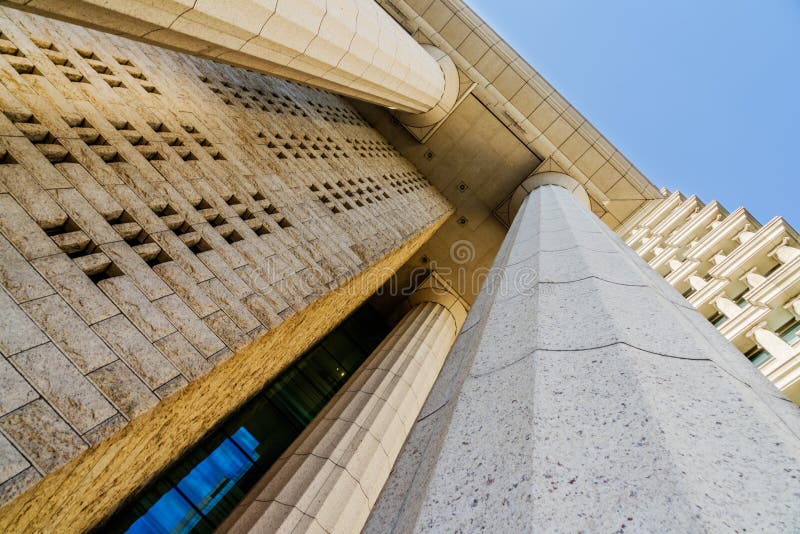 Grey Marble Column Details on Building Stock Photo - Image of classic ...