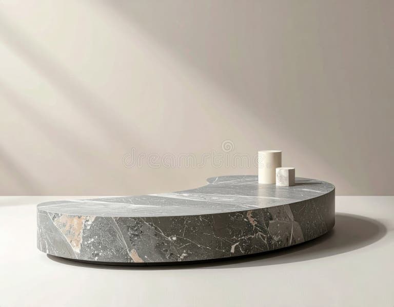 Grey Marble Crescent Table with Cylindrical Objects Stock Illustration ...