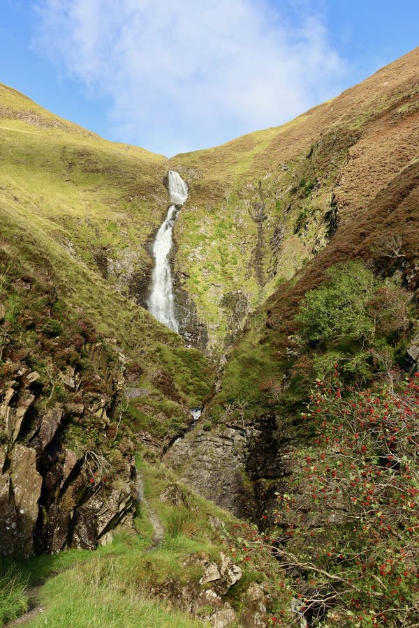 Grey Mares Tail Waterfall Viewpoint in Scotland with Blue Sky Stock ...