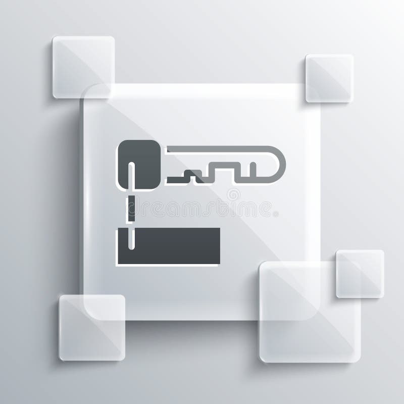 Grey Marked Key Icon Isolated on Grey Background. Square Glass Panels ...