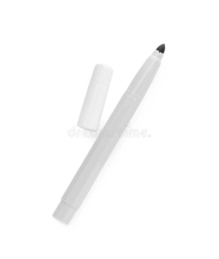Grey Marker and Cap Isolated on White, Top View Stock Photo - Image of ...