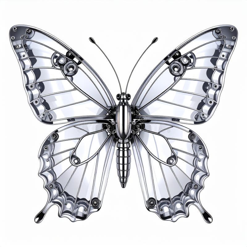 Grey Mechanical Butterfly Detailed Design on White Stock Illustration ...