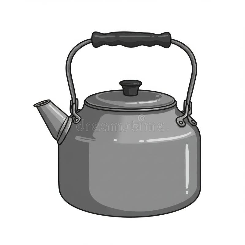 Grey Metal Kettle with Black Handle on White Background Stock ...