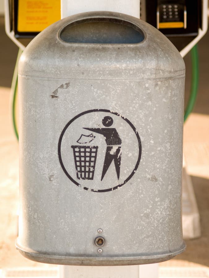 Grey Metal Rubbish Bin with Copyspace Stock Photo - Image of rubbish ...