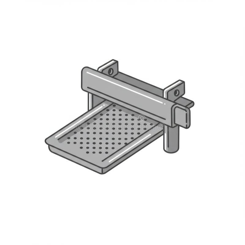 Grey Metal Tray with Perforated Grid and Support Brackets Stock ...