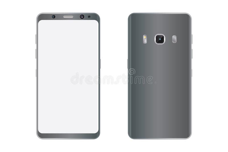 Grey Metallic Color Smartphone Back and Front View with Grey Screen ...