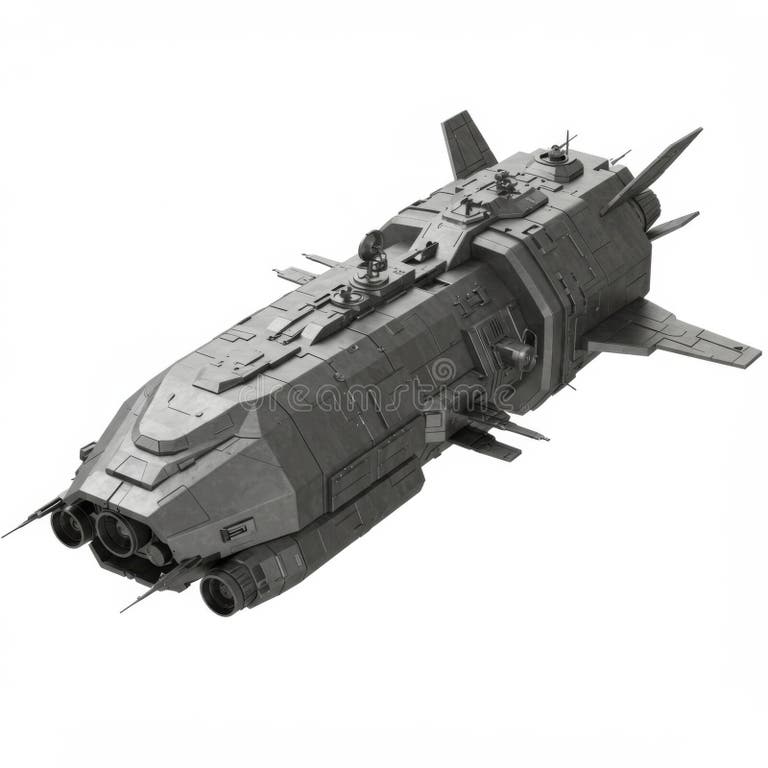 Grey Metallic Spaceship 3D Model Render Stock Illustration ...