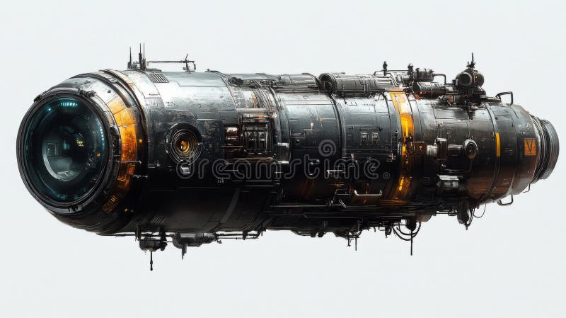 Grey Metallic Spaceship with Orange Engine Details Stock Illustration ...
